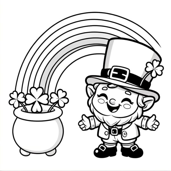 St. Patrick's Day Coloring Page: Cute Leprechaun with a Pot of Clovers ...